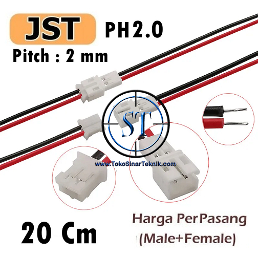 Jual 1 Set Mini Micro JST PH 2.0 PH2.0 20cm 2P 2 Jalur Wire Cable JST-PH Kabel Connector Plug ...