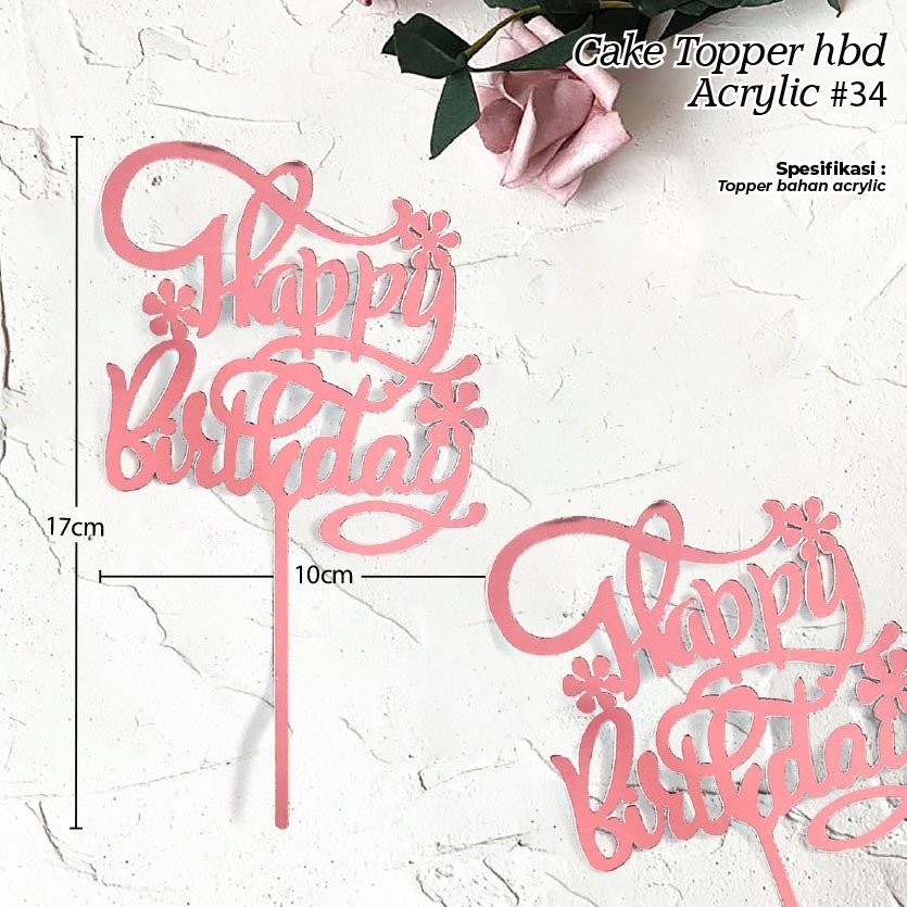 Jual Cake Topper HBD Acrylic 34| 35| 36| 37| 38| Topper Kue| Topper ...