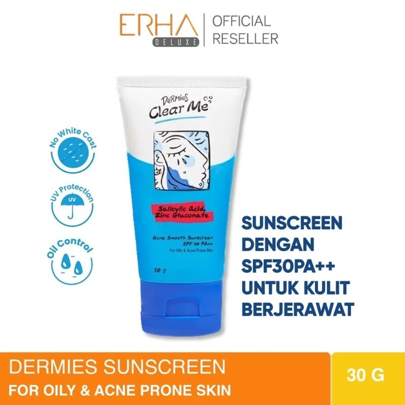 Jual DERMIES CLEAR ME Acne Smooth Sunscreen SPF 30 PA++ 30gr | Shopee ...
