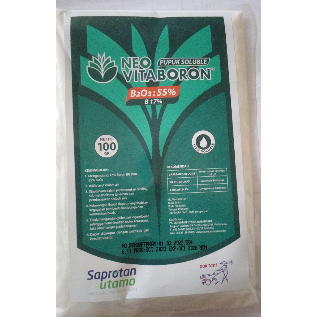 Jual Pupuk Soluble NEO VITABORON Pak Tani 100GR ORIGINAL Kemasan Pabrik ...