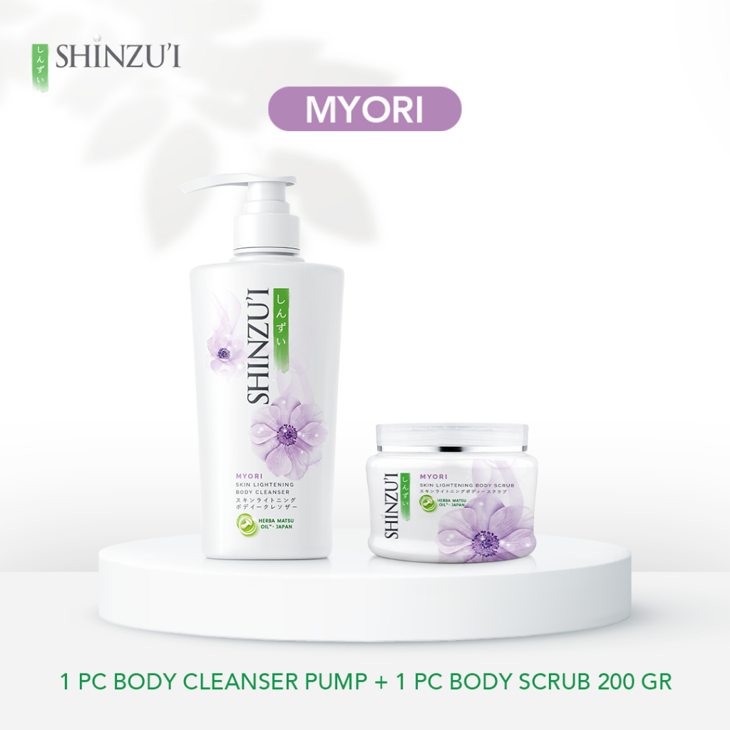 Jual Shinzui Body Cleanser Myori Pump 480ml + Body Scrub Myori 200gr ...