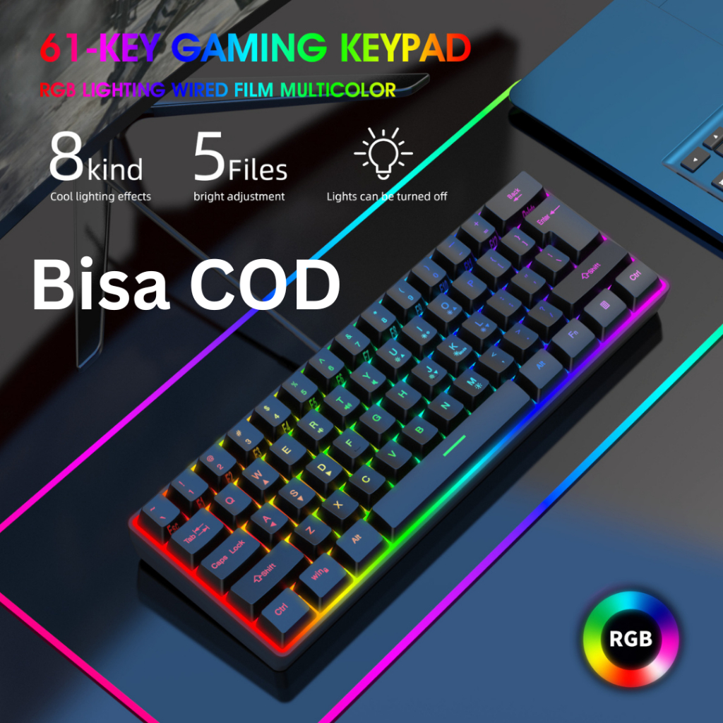 Jual Keyboard Gaming RGB Backlit Mechanical Feel 61 Key Wired | Shopee ...