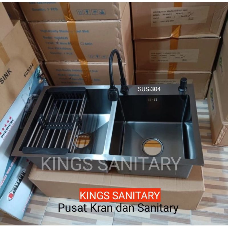 Jual Kitchen sink hitam stainless 2 lobang komplit set /Westafel cuci ...