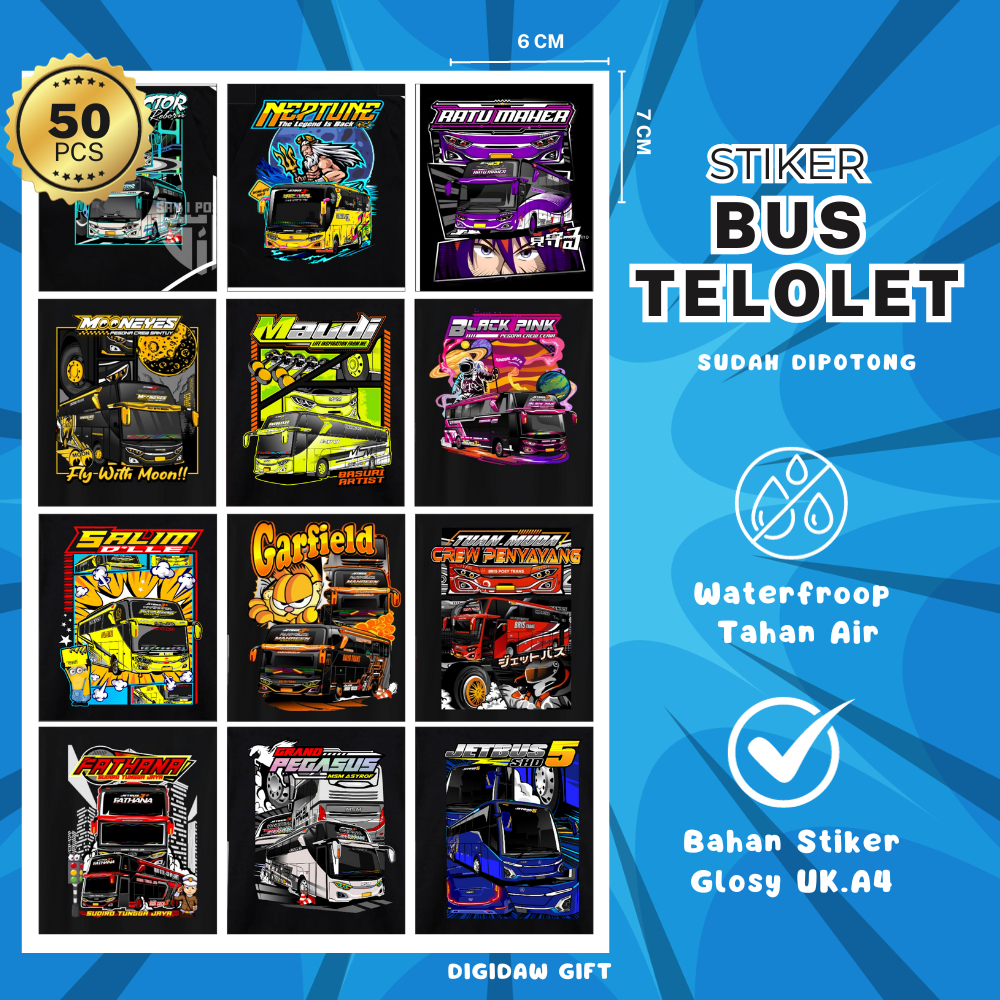 Jual 50 PCS STIKER TELOLET BESAR 6X7CM TERMURAH STIKER BUS BASURI ...