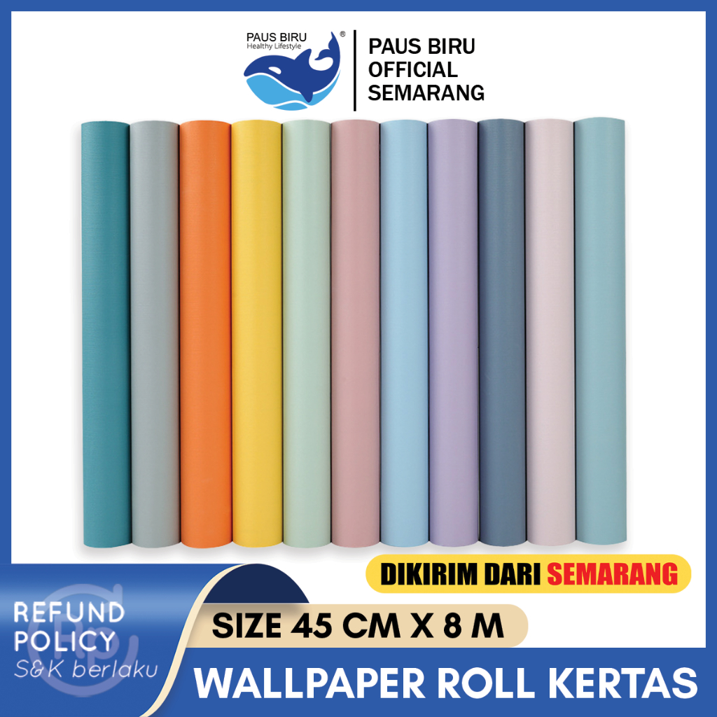 Jual Paus Biru - Wallpaper Dinding Ukuran 45 Cm X 8 M Motif Polos Warna ...