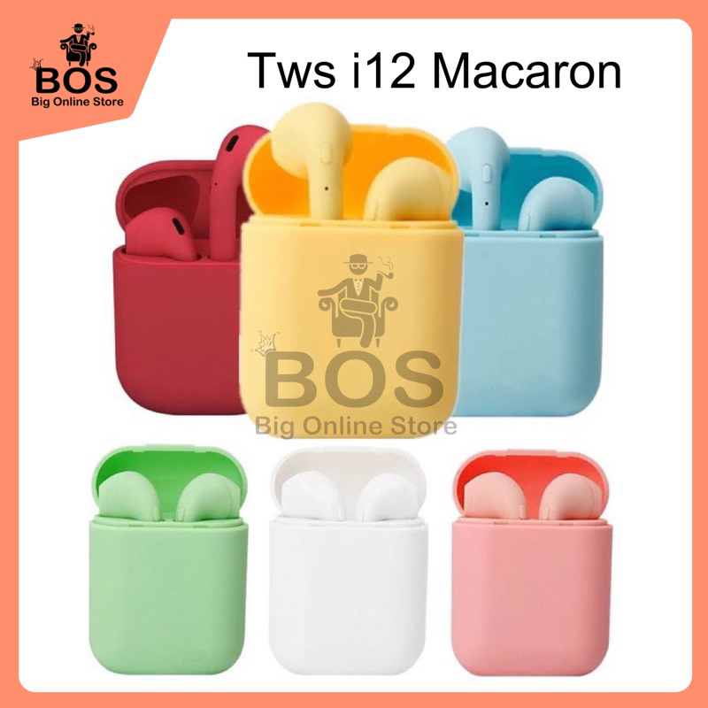 Jual BOS - i12 TWS Macaron | Earphone Wireless Bluetooth HiFi Warna ...