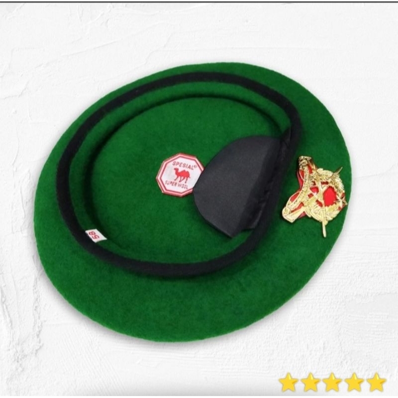 Jual Baret Infanteri+Emblem/Baret Hijau Camel Merah/Baret super wool ...