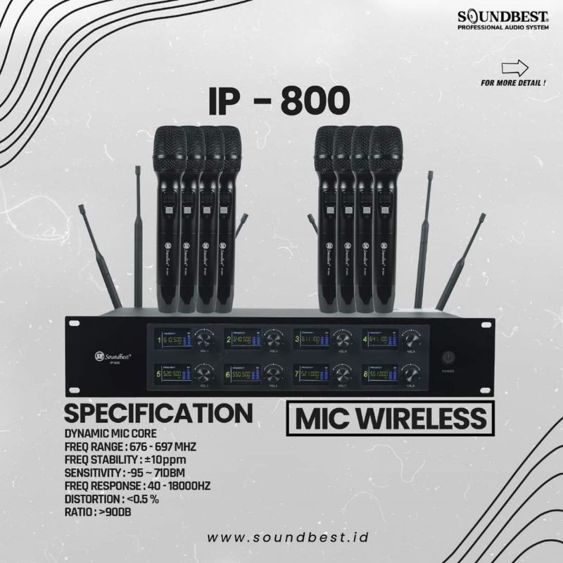 Jual MIC WIRELESS SOUNDEST IP 800 / 8 MICROPHONE HANDLE MULTI CHANNEL ...