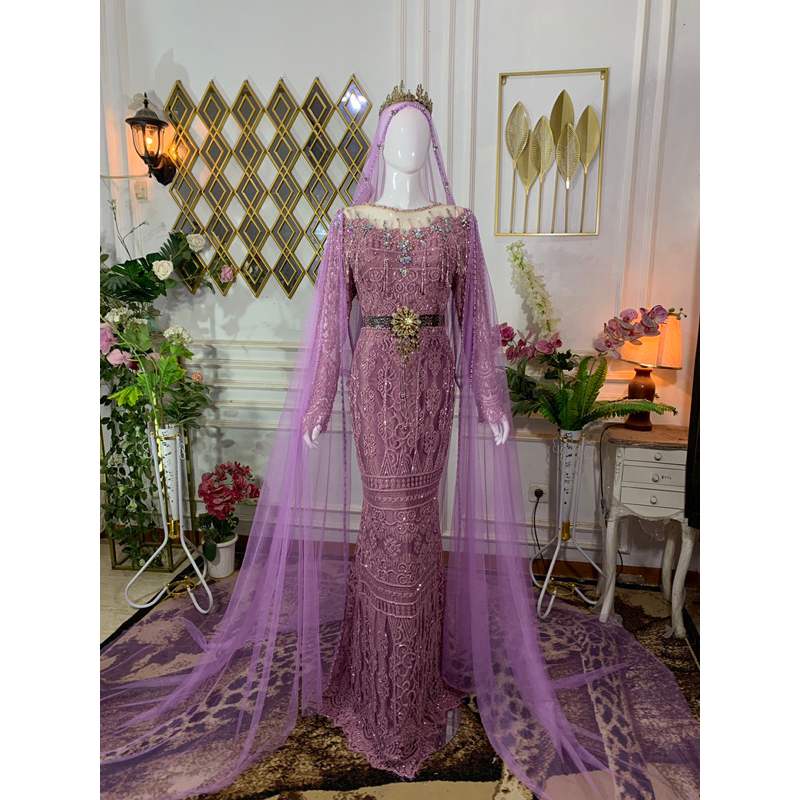 Jual gaun pengantin slim lillac mewah murah | Shopee Indonesia