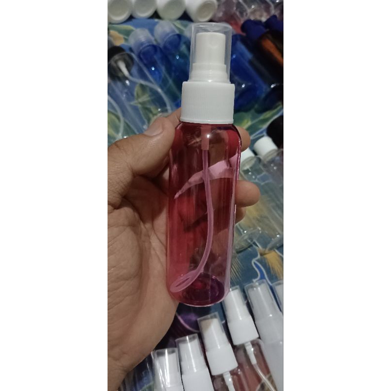 Jual botol 100ml spray semprot plastik parfum botol merah pink ...