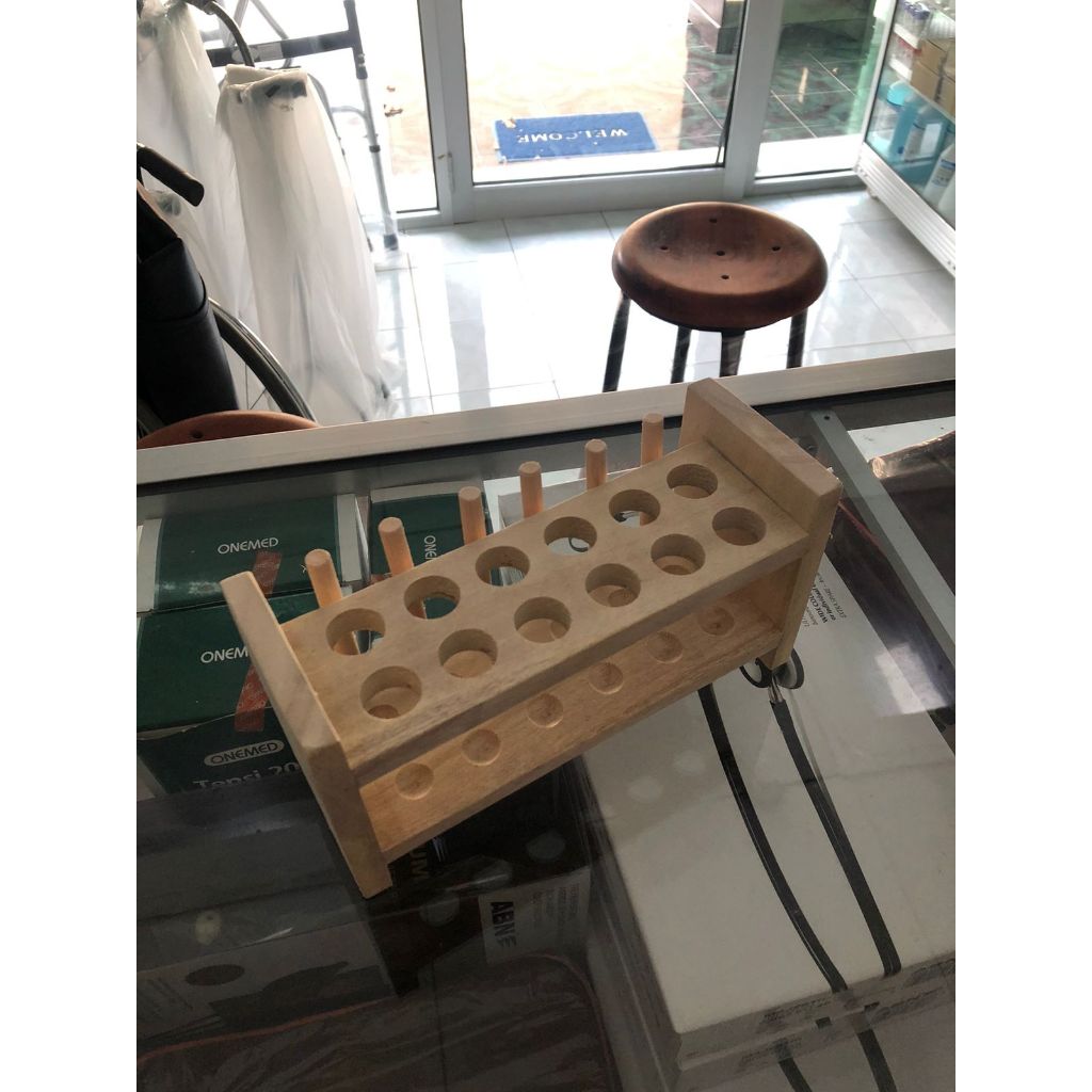 Jual RAK TABUNG KAYU / RAK TABUNG REAKSI KAYU 12 LUBANG/ 6 LUBANG ...