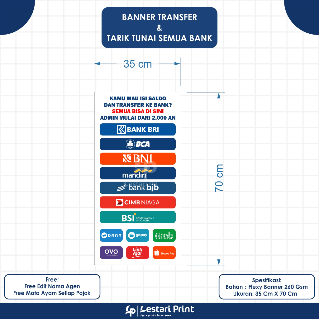 Jual Cetak Banner Spanduk Transfer dan tarik tunai ukuran 35 cm x 70 cm ...