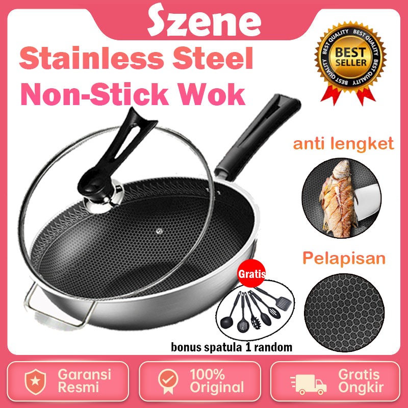 Jual Wajan Penggorengan Anti Lengket Stainless Steel Ukuran 32cm Teflon Masak Gagang Panci ...