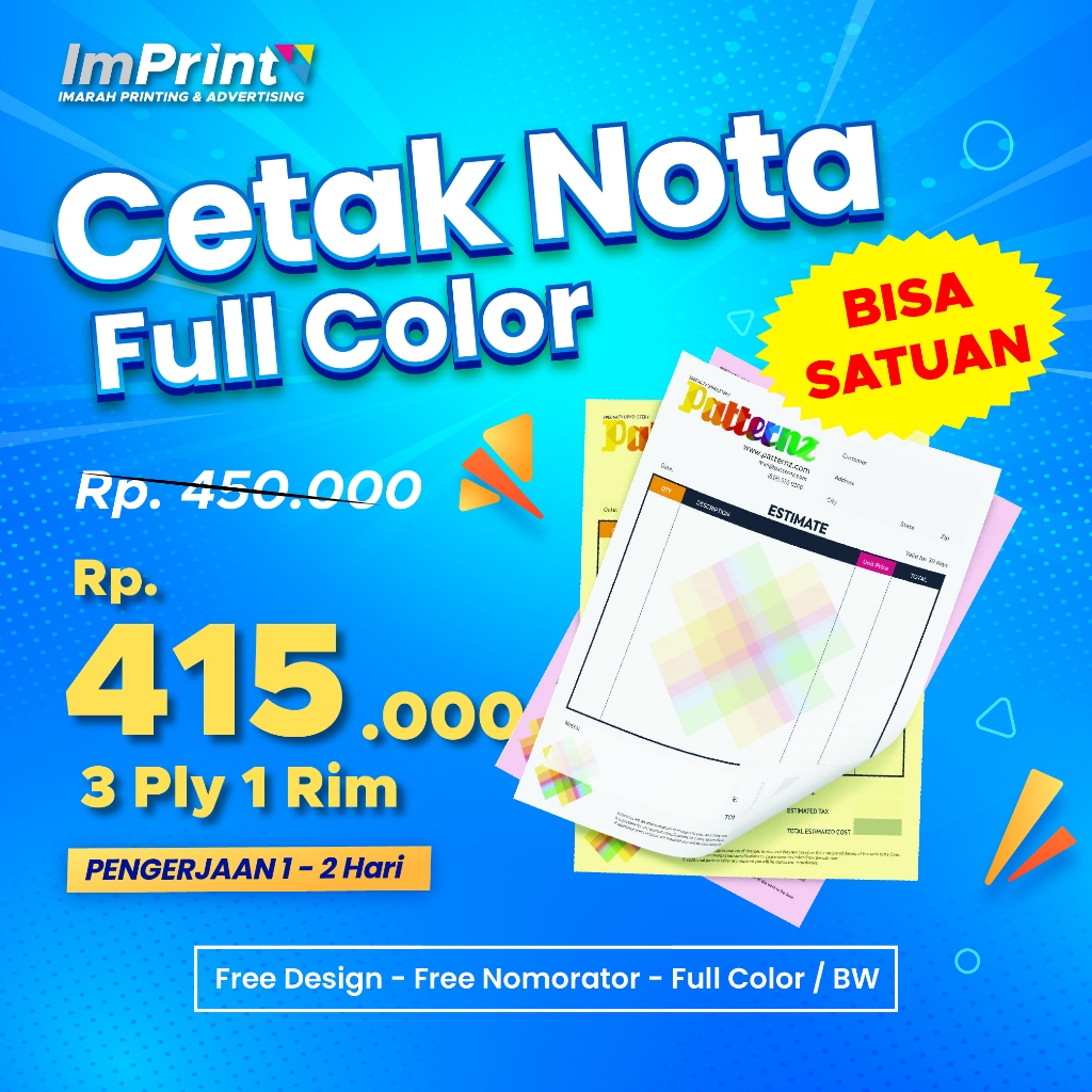 Jual IMARAH - CETAK NOTA FULL COLOR 3 PLY /4 PLY 1 RIM F4/NOTA SATUAN ...