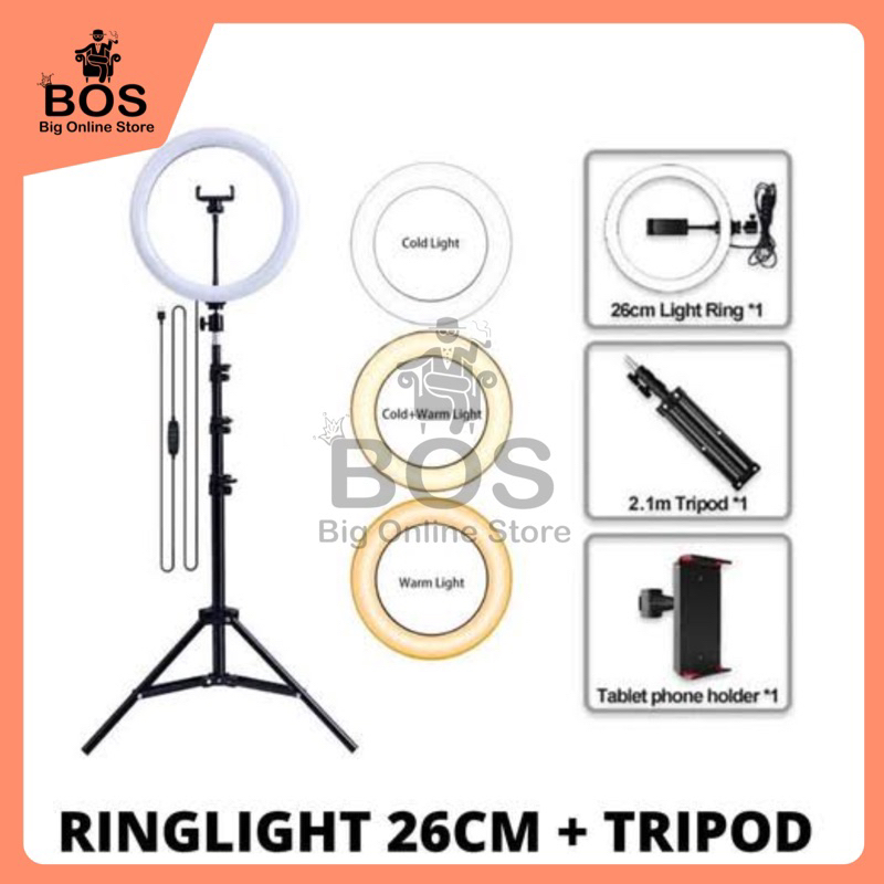 Jual BOS - Paket Tripod Live Streaming 2.1 Meter Plus Selfie Ring Light Lampu LED 26cm / 33cm ...