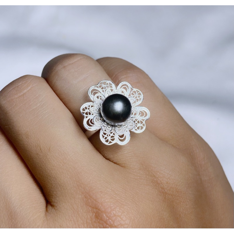Jual Cincin Bunga Perak 925 asli murni Mutiara Air Laut Asli Lombok ...