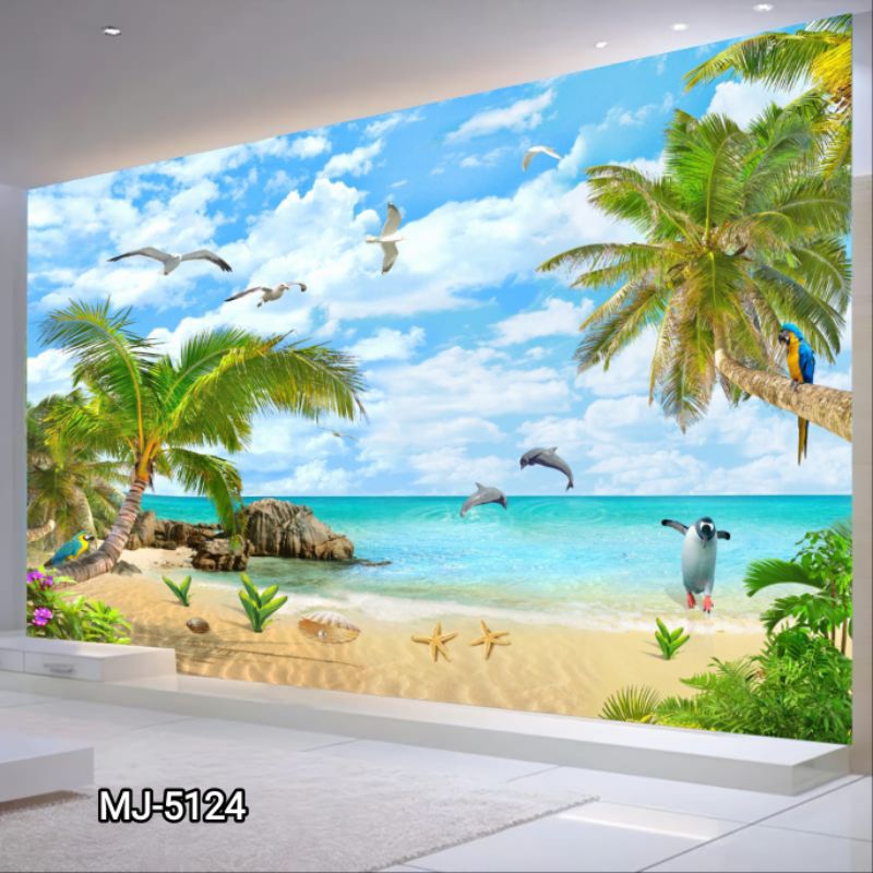 Jual top wallpaper custom 3D pemandangan pantai/wallpaper dinding ...