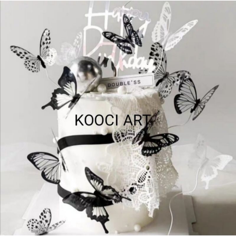 Jual Cake topper hiasan kue monochrome butterfly kupu kupu garden ...