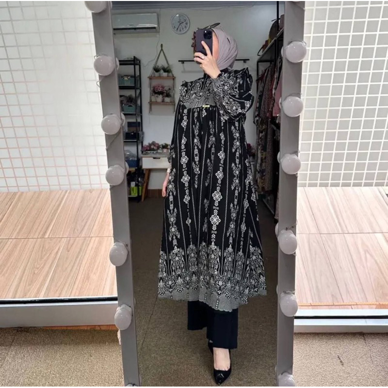 Jual ONE SET TUNIK BUNGA LONG TUNIK KEKINIAN STYLE WANITA HIJAB FASHION ...