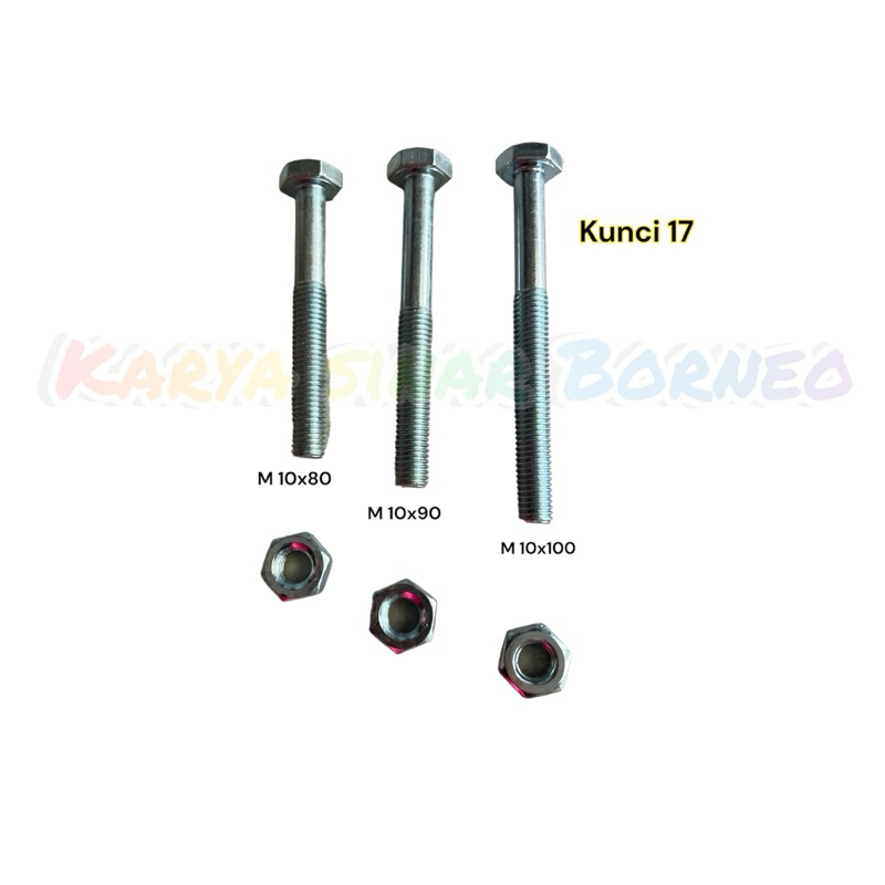 Jual Baut mur putih galvanis M10x80,90,100 ( kunci 17 ) | Shopee Indonesia