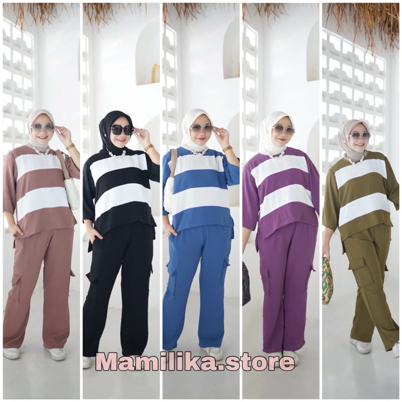 Jual Blaster One Set Cargo Baju Setelan Kekinian Crinkle Airflow ...