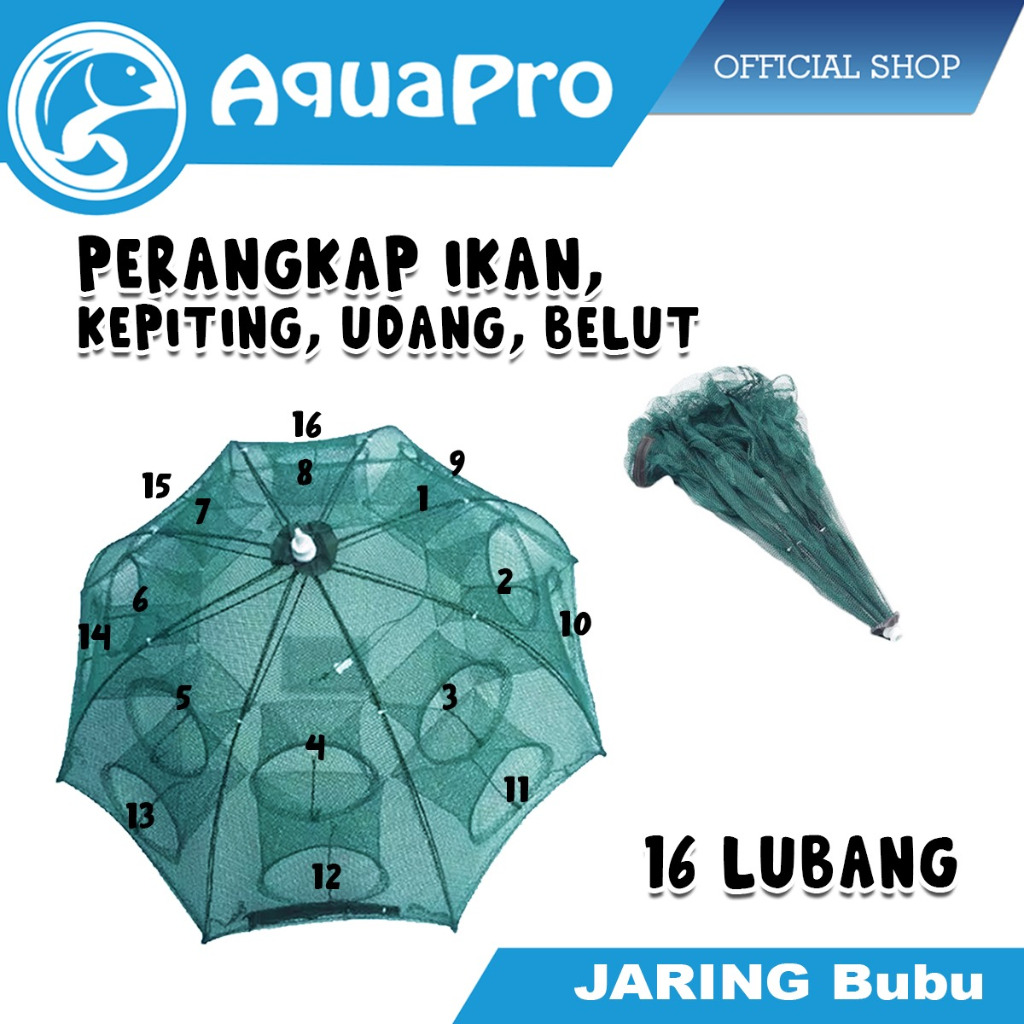 Jual Aquapro Payung Bubu Jaring Jebakan Perangkap Udang ikan Kepiting Model Payung 16 Lubang ...