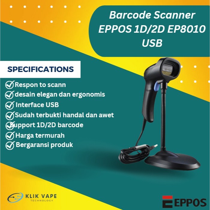 Jual TERMURAH Barcode Scanner EPPOS 1D/2D EP8010 | Shopee Indonesia