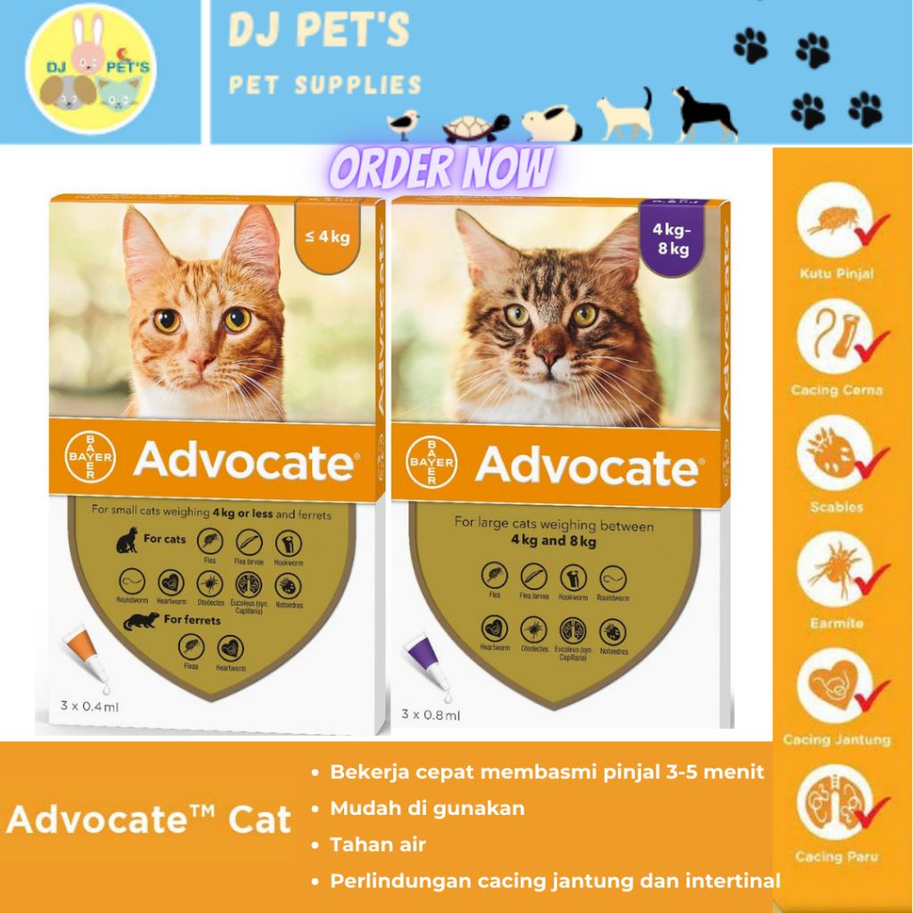 Jual Advocate Cat 1 Box Tube Obat kutu cacing dan pinjal kucing spot on ...
