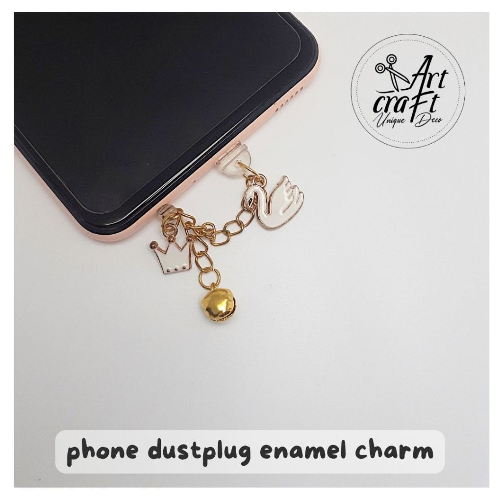 Jual plug dust charm enamel handphone white swan angsa mahkota putih ...