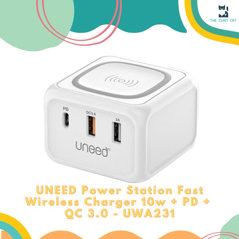Jual UNEED Power Station Fast Wireless Charger 10w + PD + QC 3.0 ...