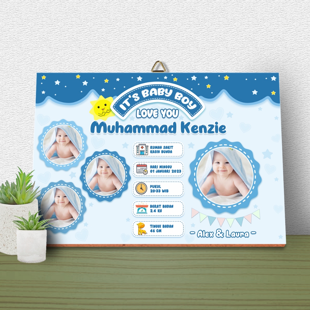 Jual Hiasan dinding kayu biodata bayi custom hiasan dinding biodata ...