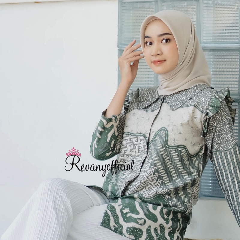 Jual Revany ID - Blouse Inara Sage Batik Wanita Modern | Shopee Indonesia