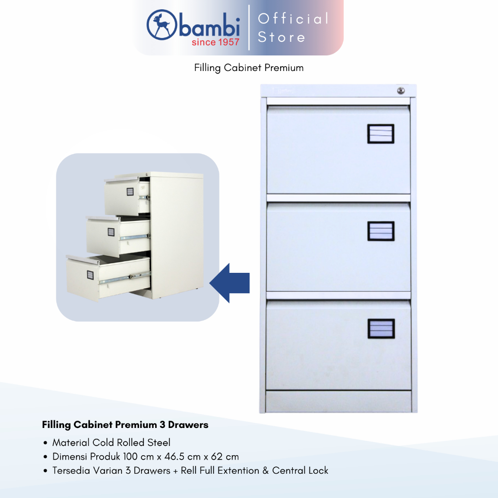 Jual Bambi Lemari Arsip Besi 3 Laci Premium Filing Cabinet FC kode LK ...