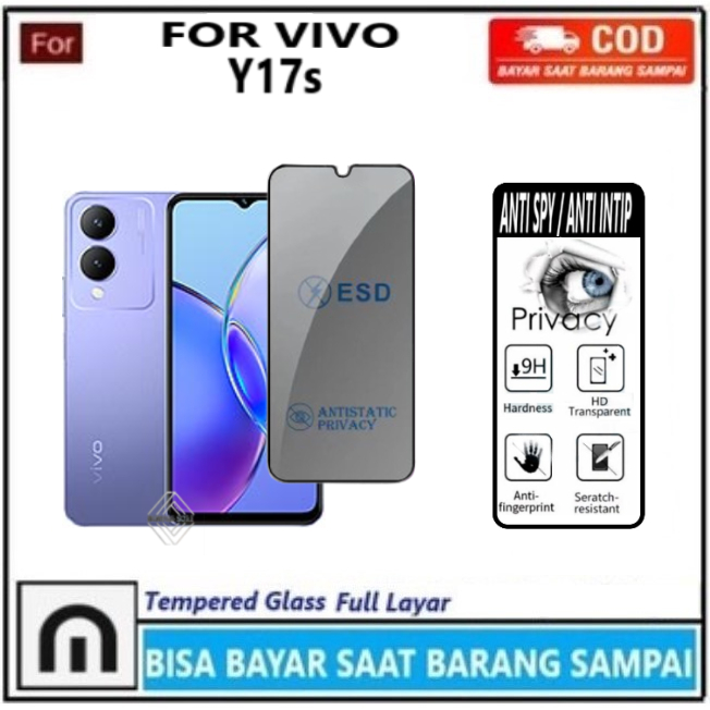 Jual Tempered Glass Anti Spy Vivo Y17s Anti Gores Privacy Full Layar Anti Intip Anti Minyak Anti ...