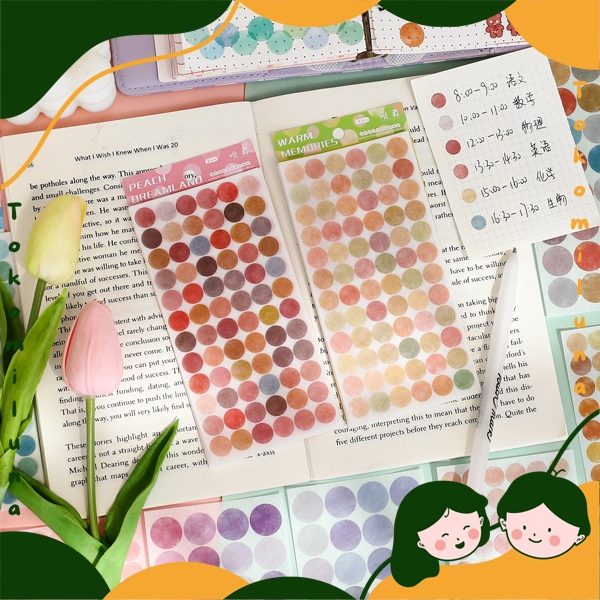 Jual 1 set 6 lembar sticker aesthetic round stiker bulat diy deco ...