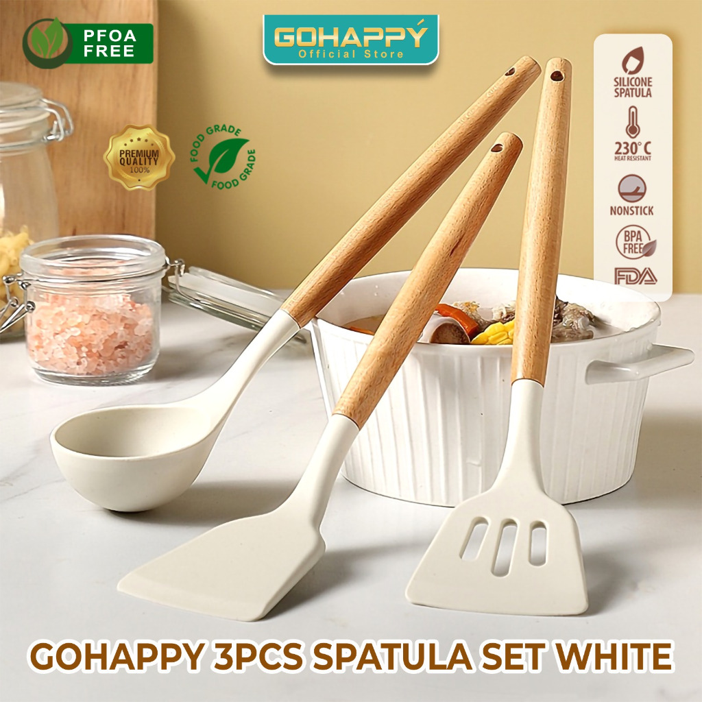 Jual SPATULA SILICONE SET 3PC GOHAPPY White Aesthetic sutil masak dapur ...