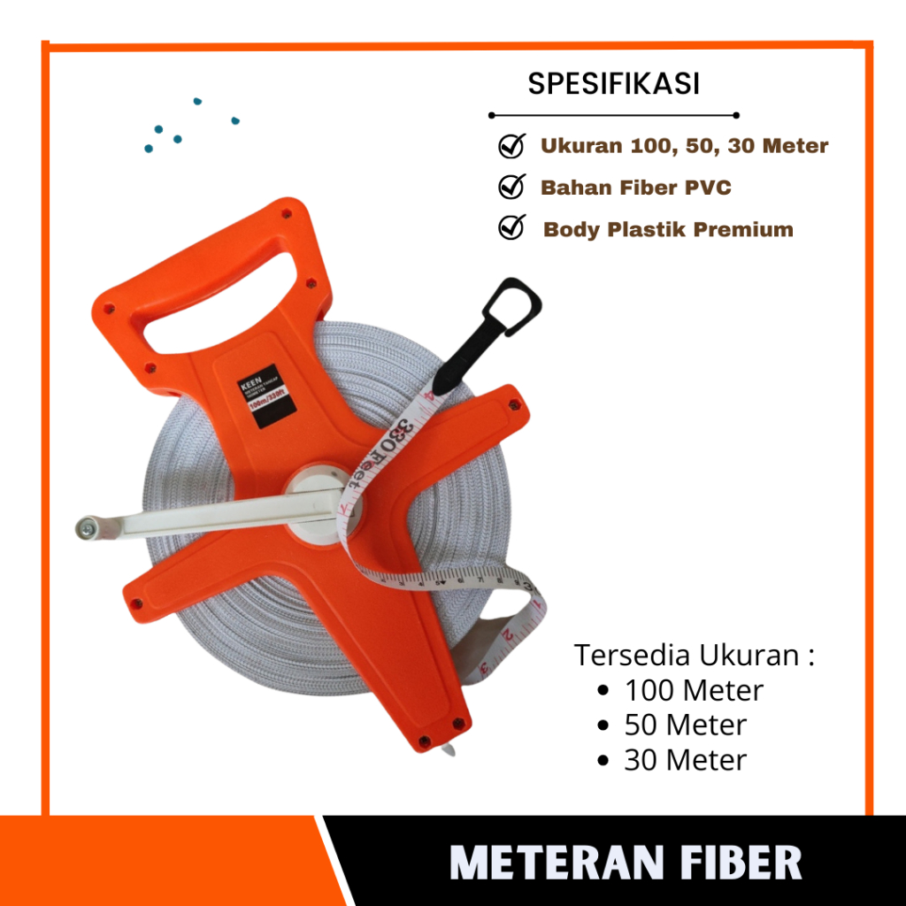 Jual Meteran Tancap 100m Meteran Fiber 100 Meter Roll Gulungan Fiber Measure Meteran Fiber 100M ...