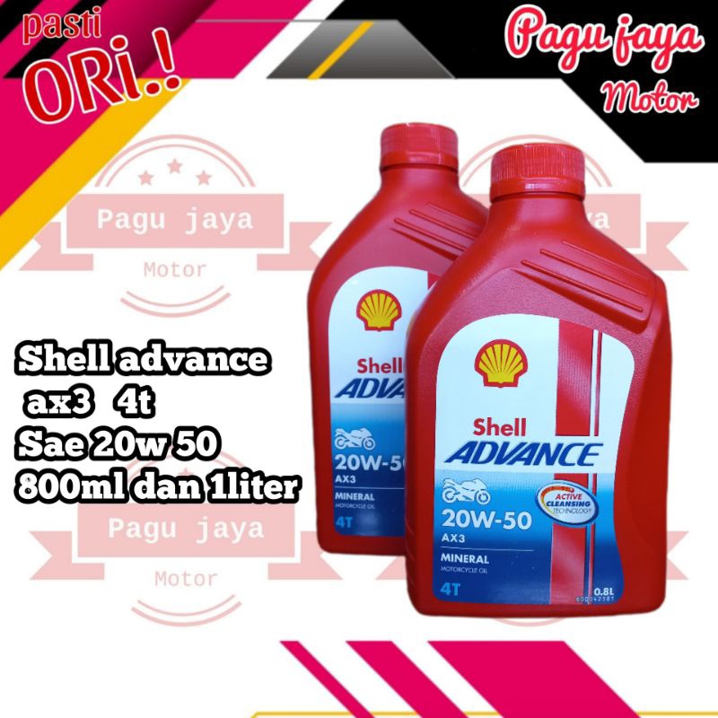 Jual SHELL ADVANCE AX3 (MERAH) 4T SAE 20W 50 READY 800ML DAN 1LITER ...