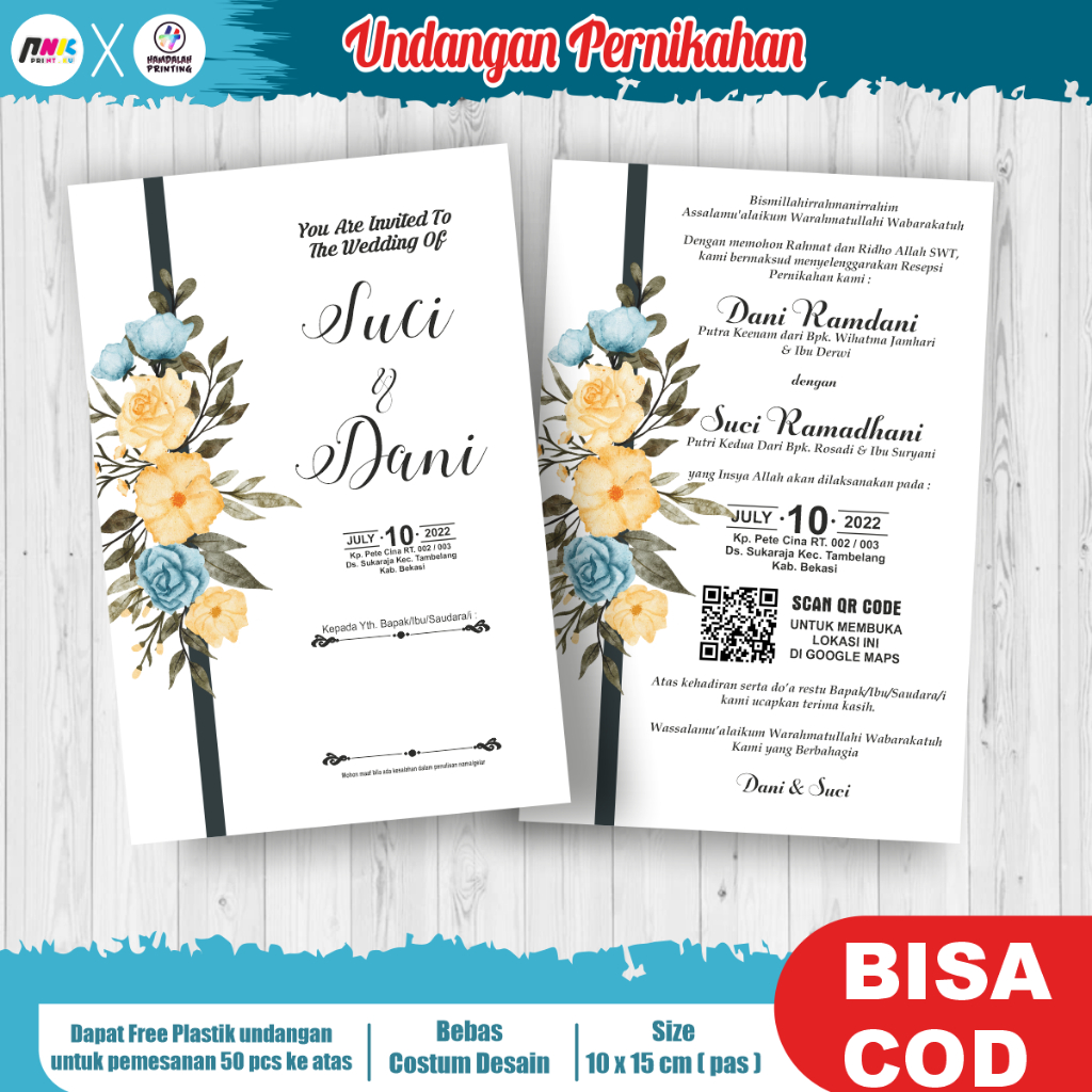 Jual Undangan Pernikahan 1 Lembar bolak balik bagus elegan min order ...