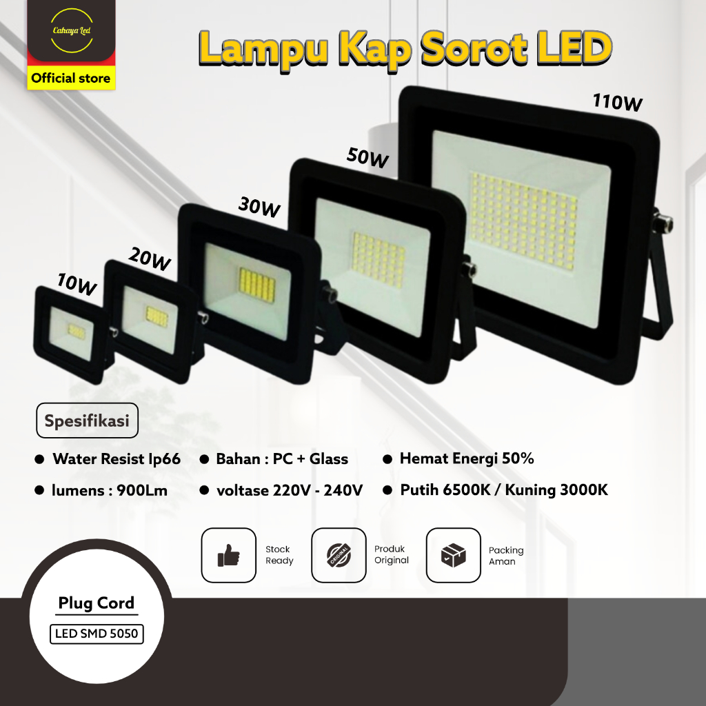 Jual Lampu Kap Sorot Led / Flood Lamp Led 220V /10w 20w 30w 50w 100w 200W Outdoor Penerang ...