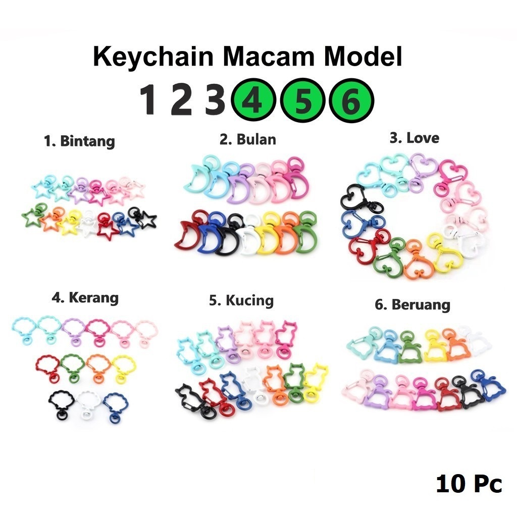 Jual Keychain Kait Gantungan Tas Macam Model 4-6 Warna Warni Harga/10Pc ...
