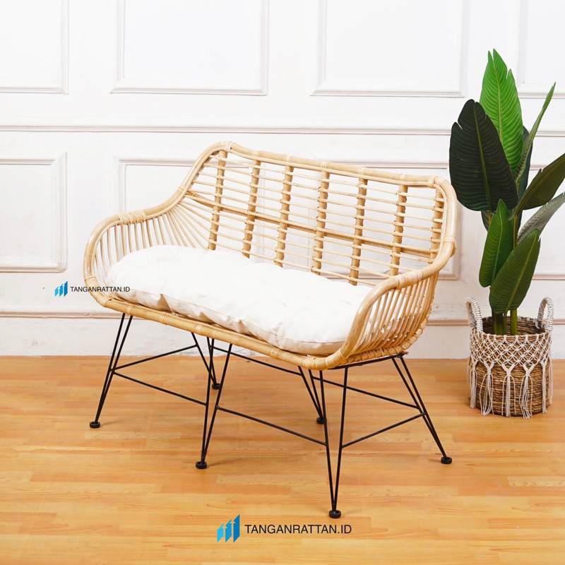 Jual KURSI SOFA CAFE ROTAN 2 SEATER DENGAN BANTAL / SOFA TERAS SANTAI ...