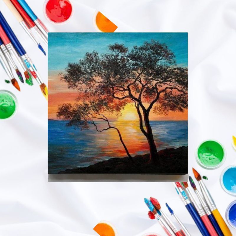 Jual Lukisan Motif Sunset & Sunrise Aesthetic Material Kanvas Plus ...