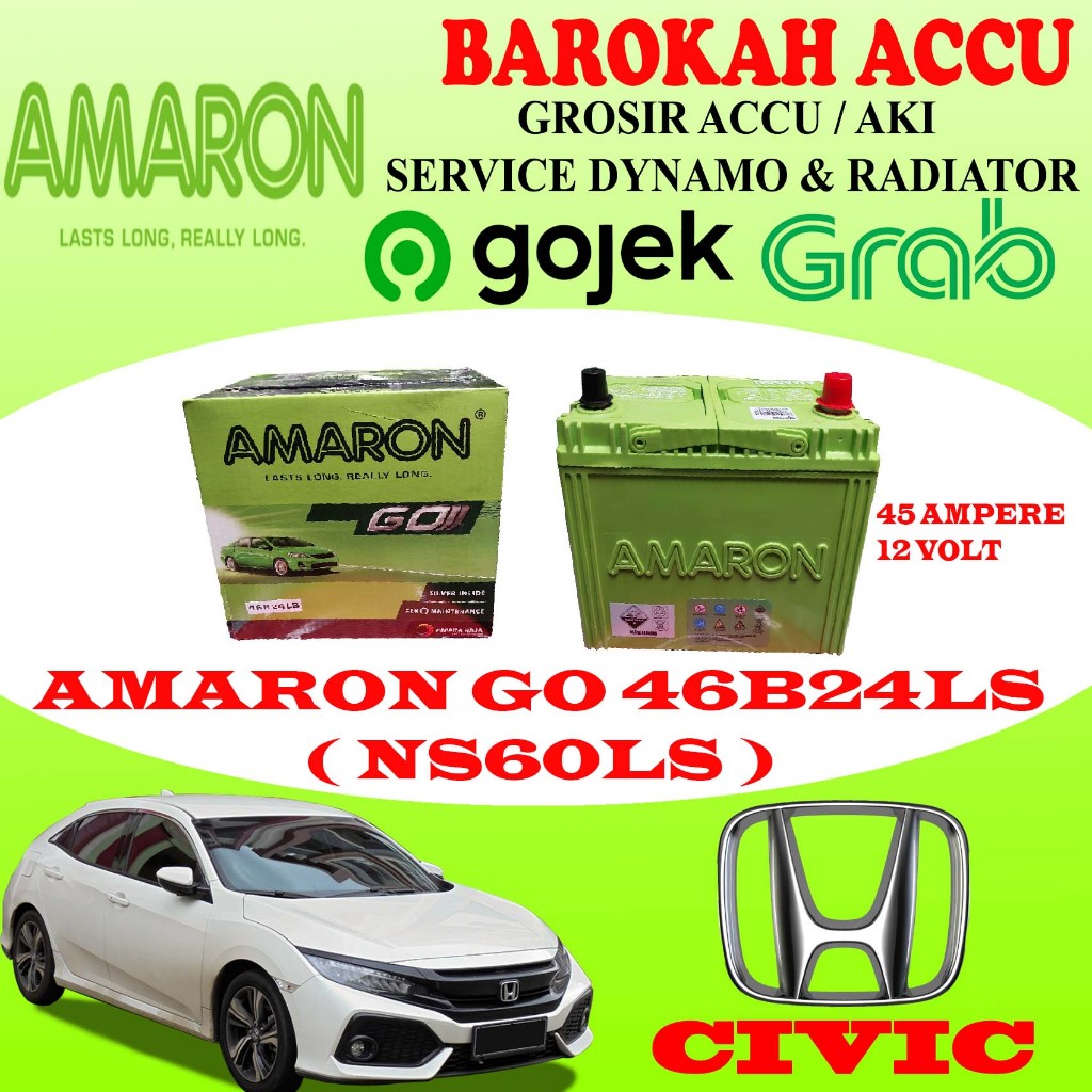 Jual AKI MOBIL HONDA CIVIC AMARON GO 46B24LS / NS60LS , 45 AH | Shopee Indonesia