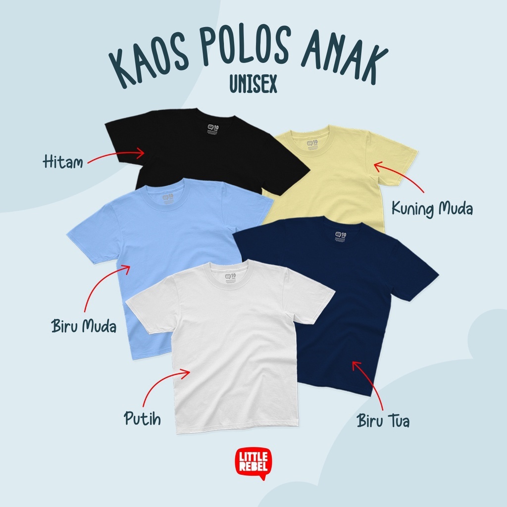 Jual Kaos Polos Anak Cotton Combad 24S Unisex Umur 7 - 12 Tahun By Littlerebel | Shopee Indonesia