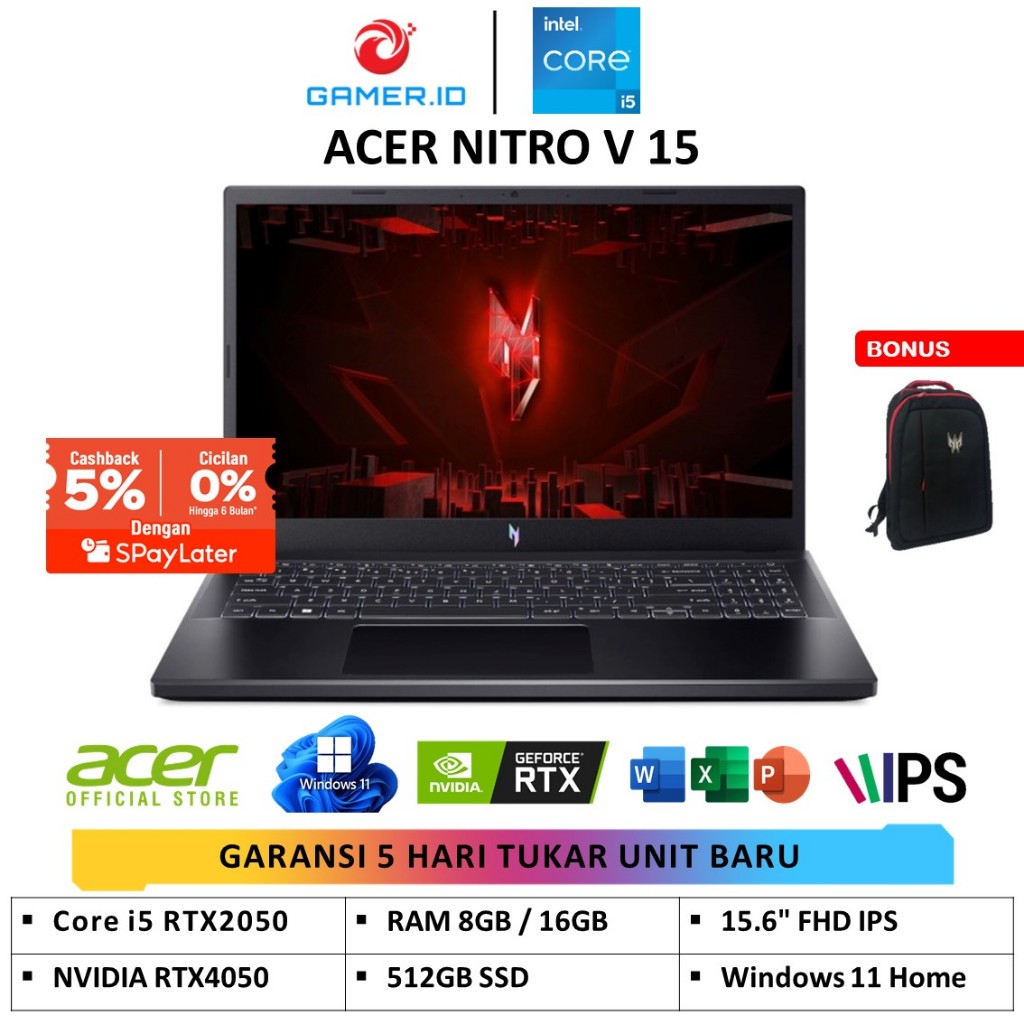Jual ACER NITRO V 15 INTEL I5 13420H NVIDIA RTX2050 4GB RAM 8GB/16GB ...