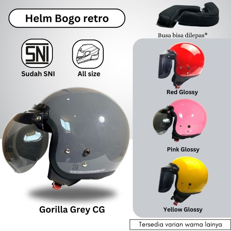 Jual Helm Bogo Classic Dewasa Polos Helem Retro Wanita Pria SNI Full ...