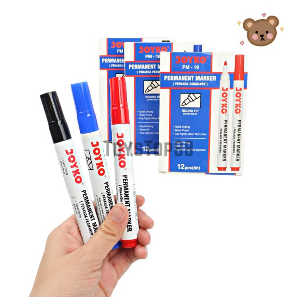 Jual Joyko Permanent Marker PM-17 PM-18 PM-19 Hitam Biru Merah - Spidol ...