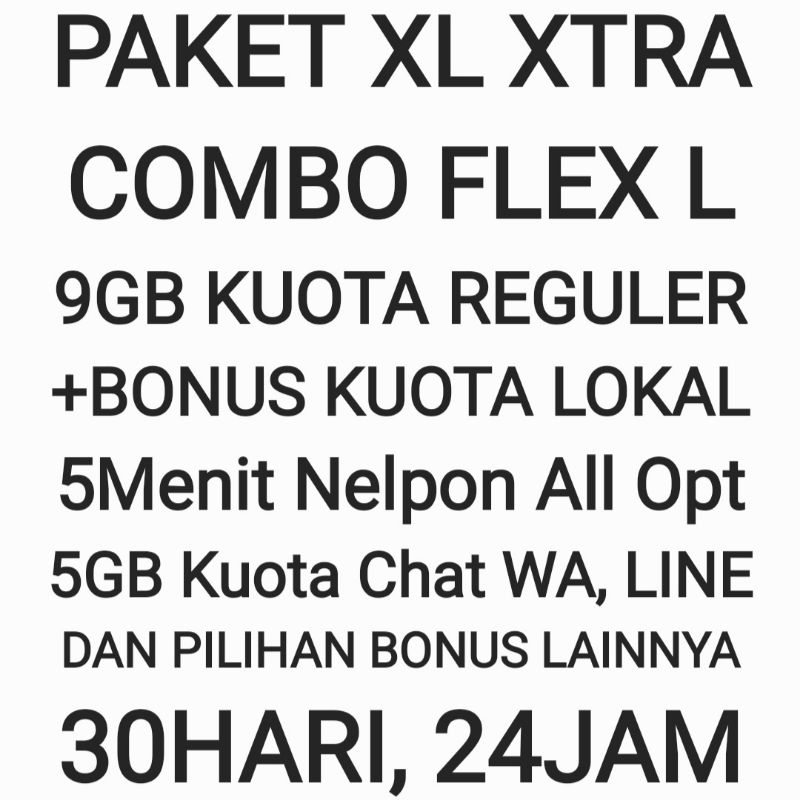Jual Paket XL Xtra Combo Flex L Internet Data Kuota Bonus 30Hari 24Jam Sebulan Bulan Bulanan All ...