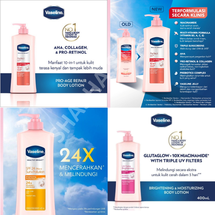 Jual Vaseline Healthy Bright UV Brightening / Perfect 10 Lotion / Aloe Soothe / SPF 24++ 400ml ...